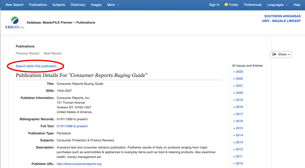 Consumer Report Library Guide | Magale Library | Southern Arkansas ...